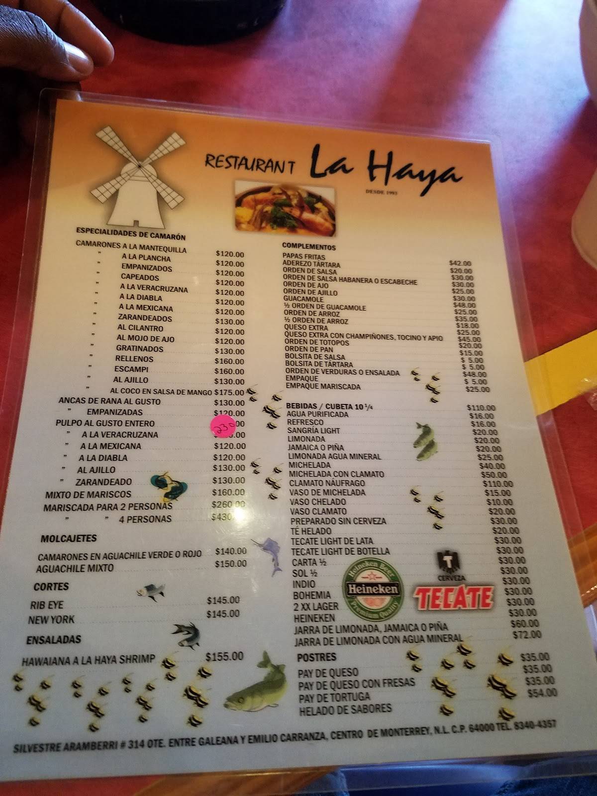 Carta del restaurante La Haya, Monterrey