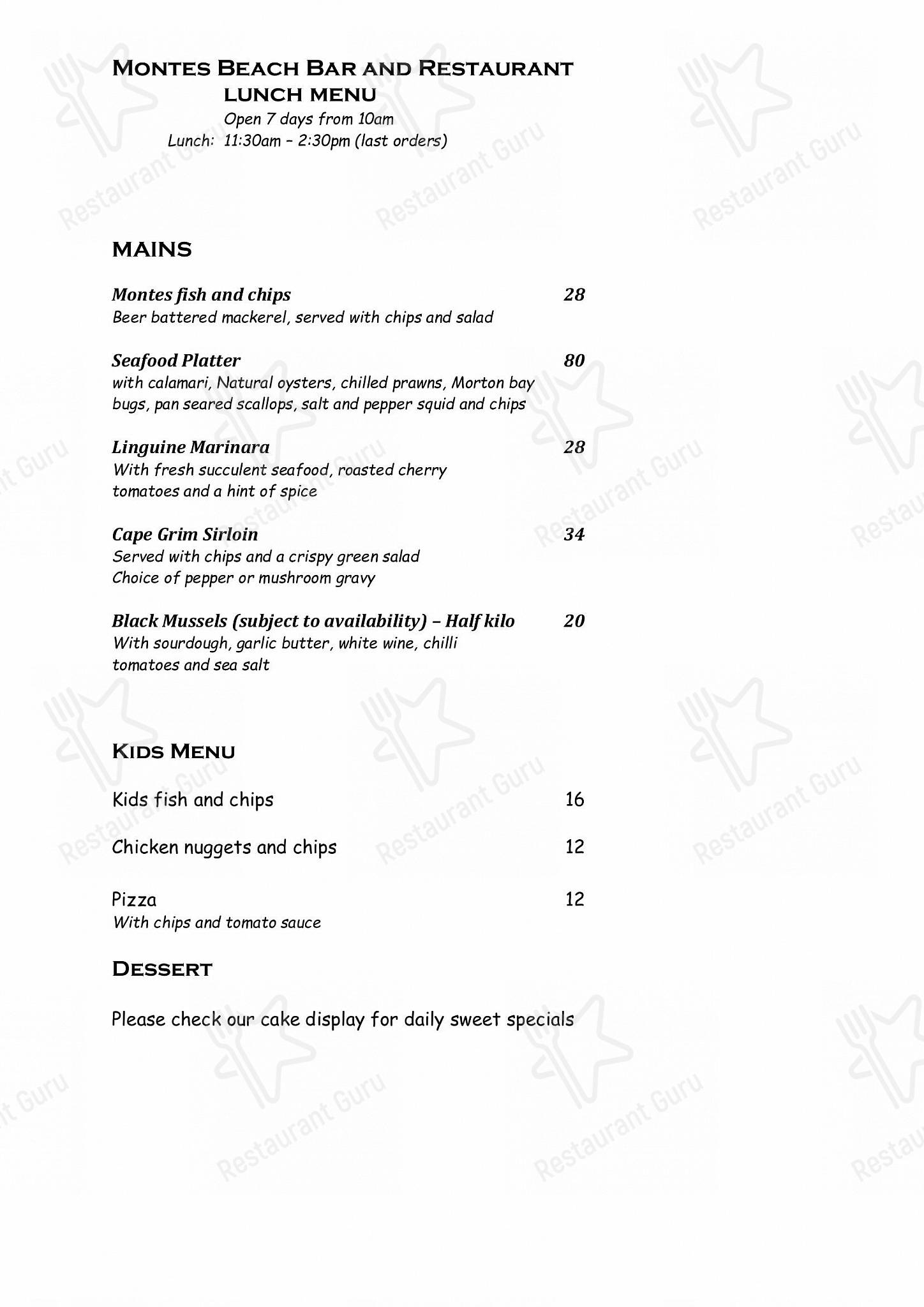 Carta del restaurante Montes Reef Resort, Cape Gloucester