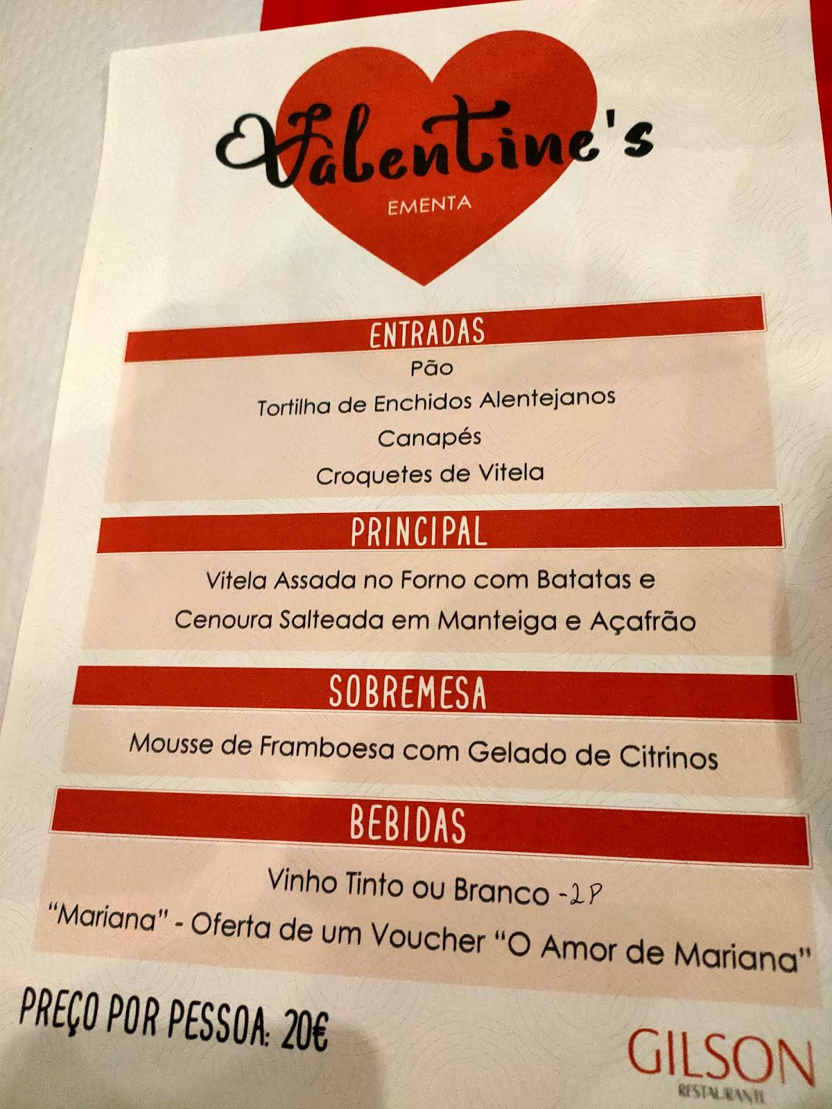 Menu em Gilson restaurante, Montijo
