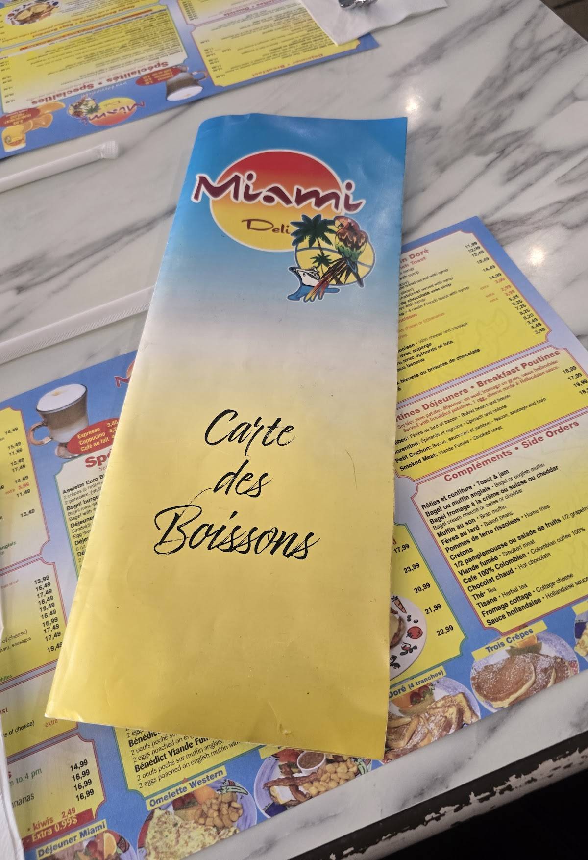 Menu au Restaurant Miami Déli, Montréal