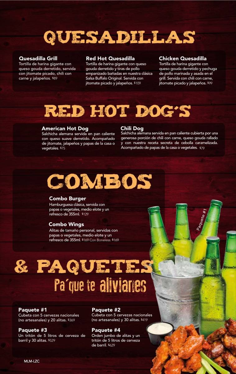 Carta del restaurante Red Hot Grill, Morelia