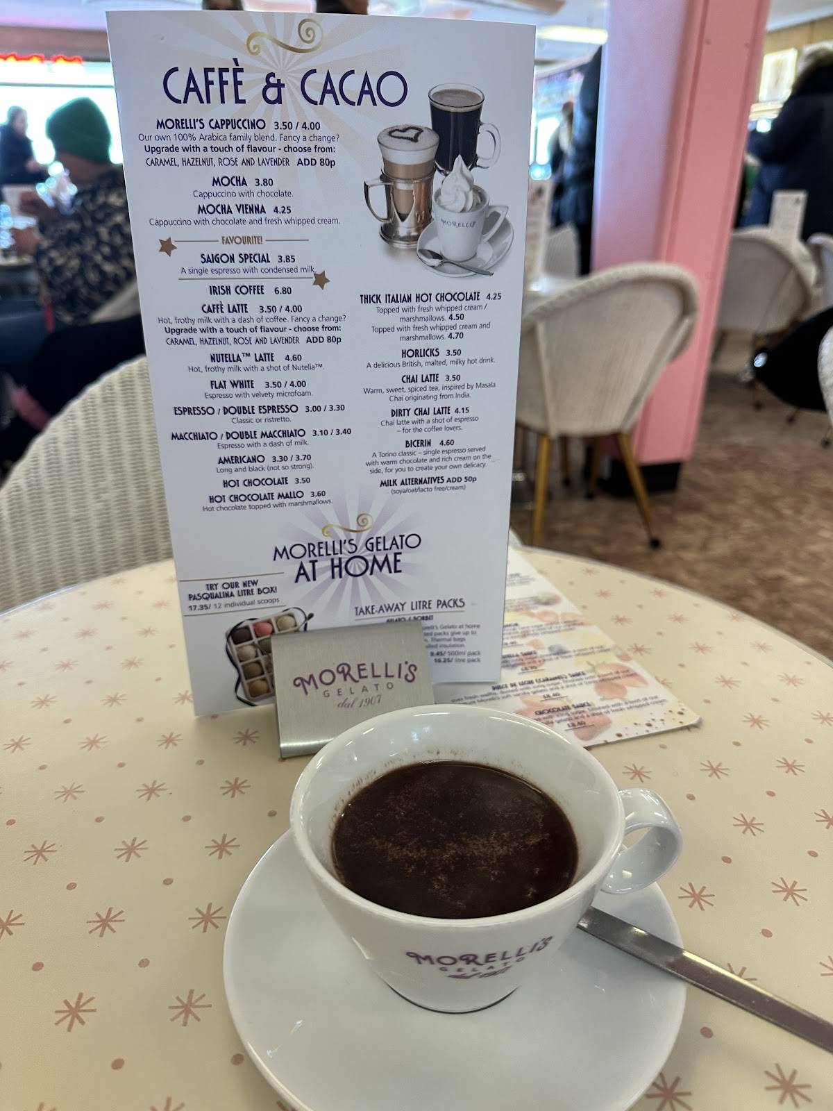 Menu at Morelli's Gelato cafe, Broadstairs