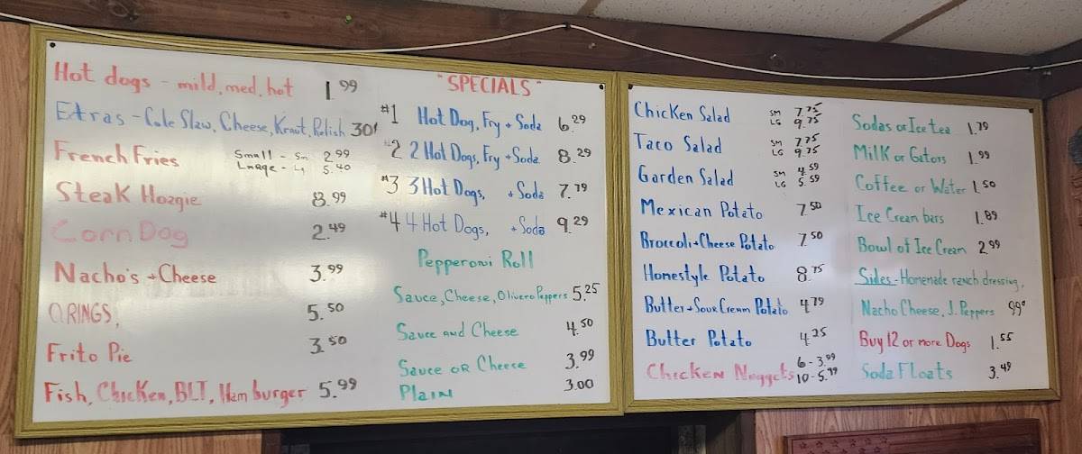 Menu at Hometown Hotdogs restaurant, Westover, 551 Dunkard Ave