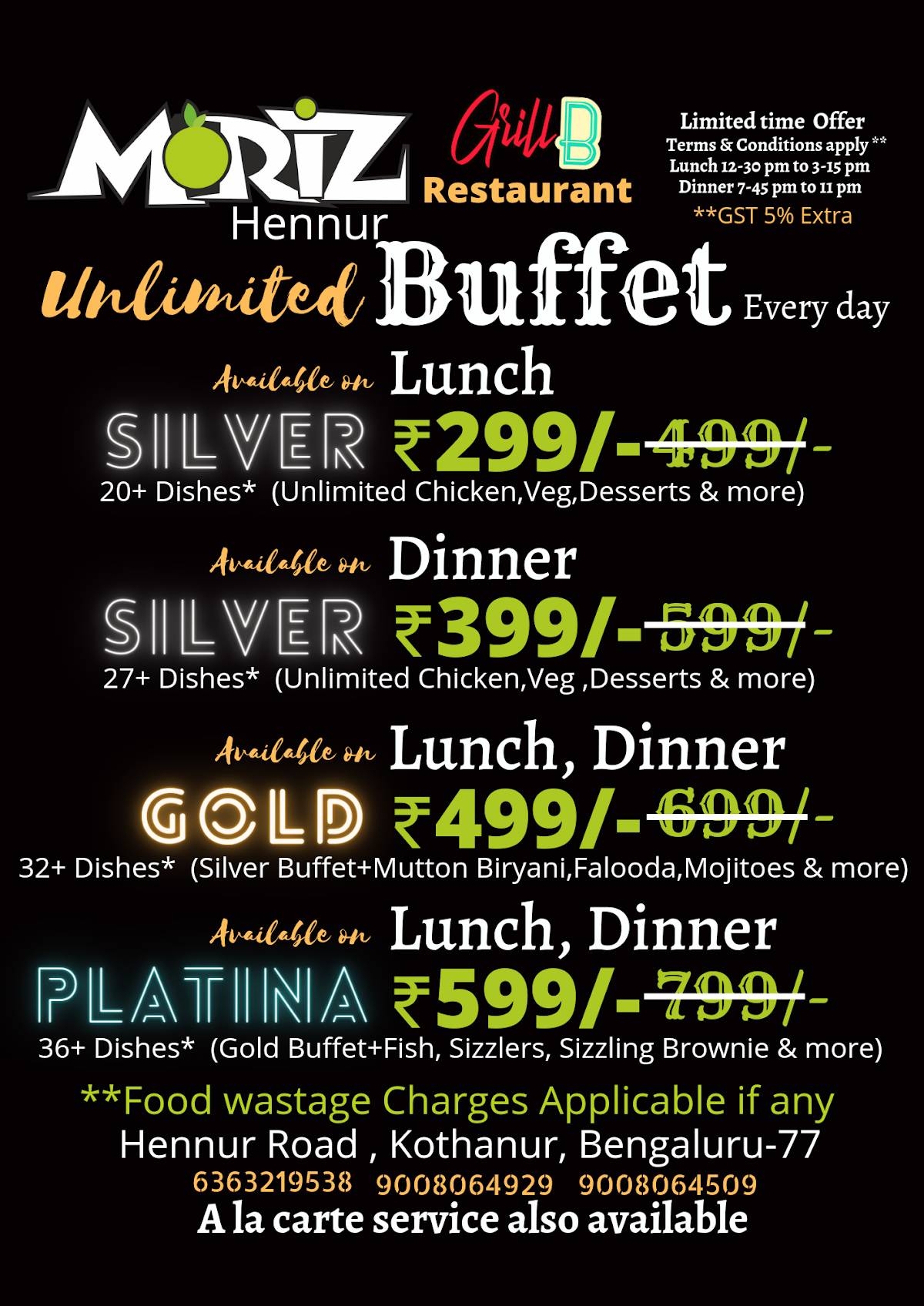 Menu at Moriz Restaurant, Bengaluru, Hennur Main Road