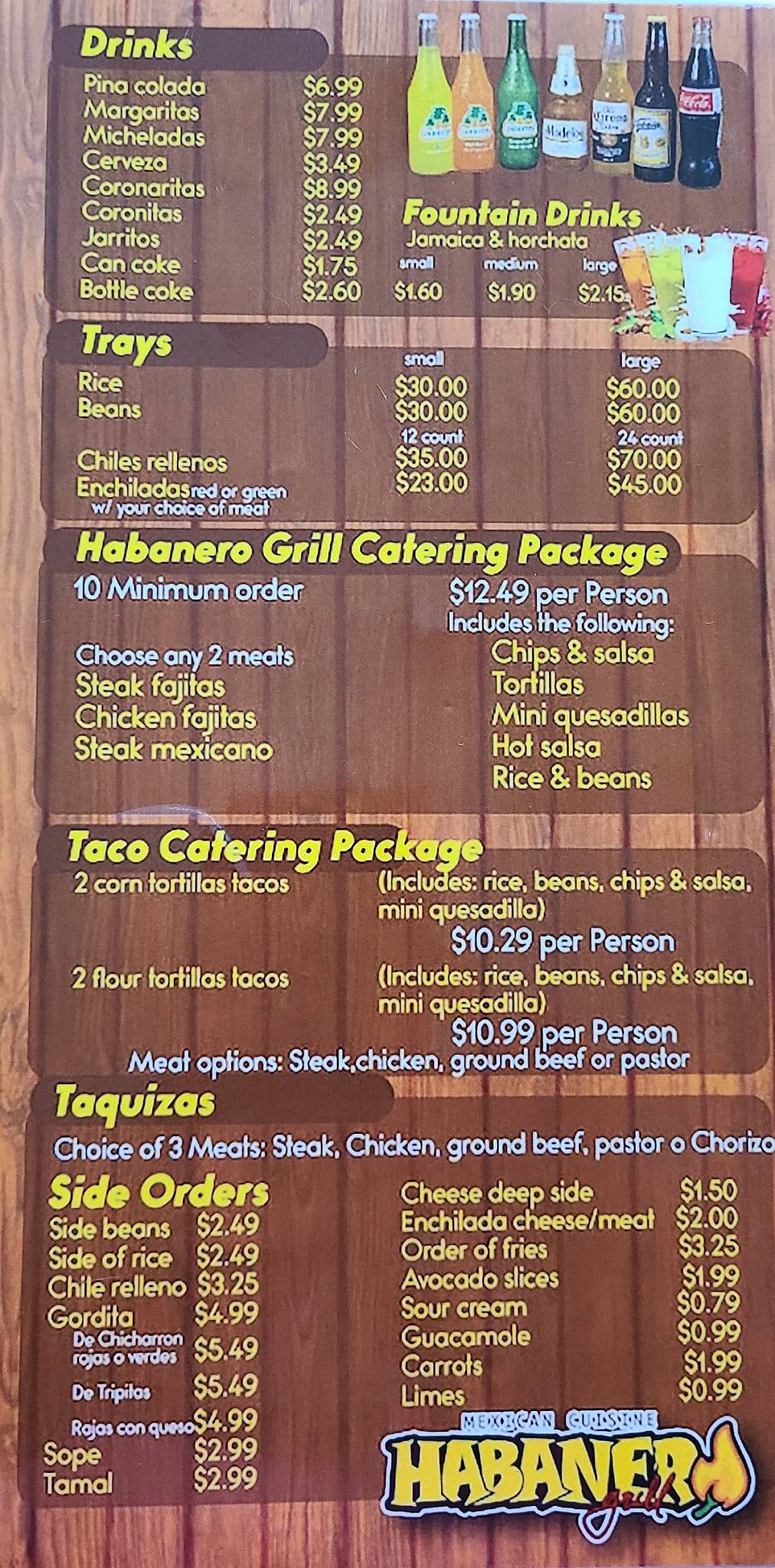 Menu at Habanero Grill restaurant, Morris