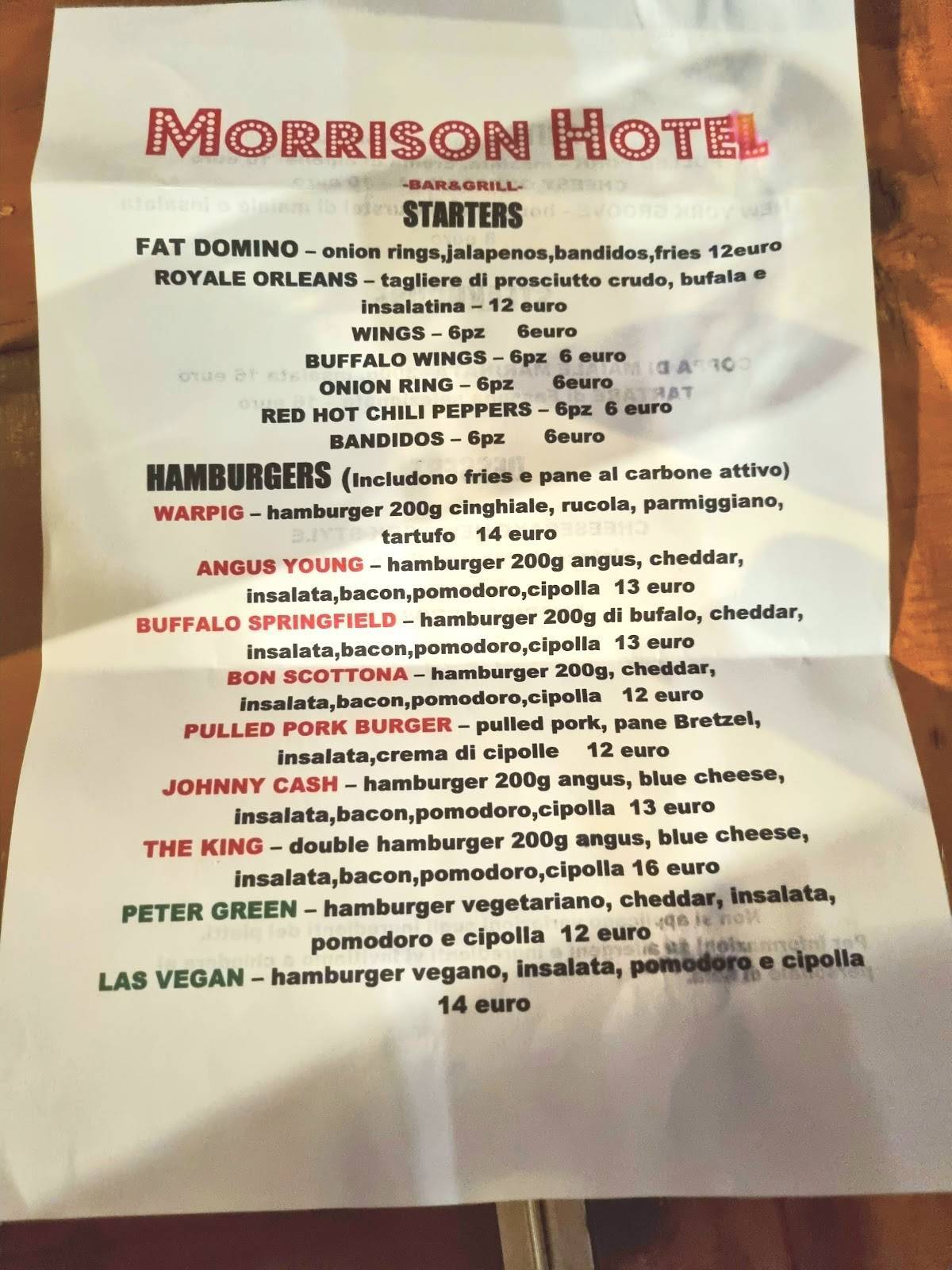 Speisekarte von Morrison Hotel -PUB- Arceto, Arceto