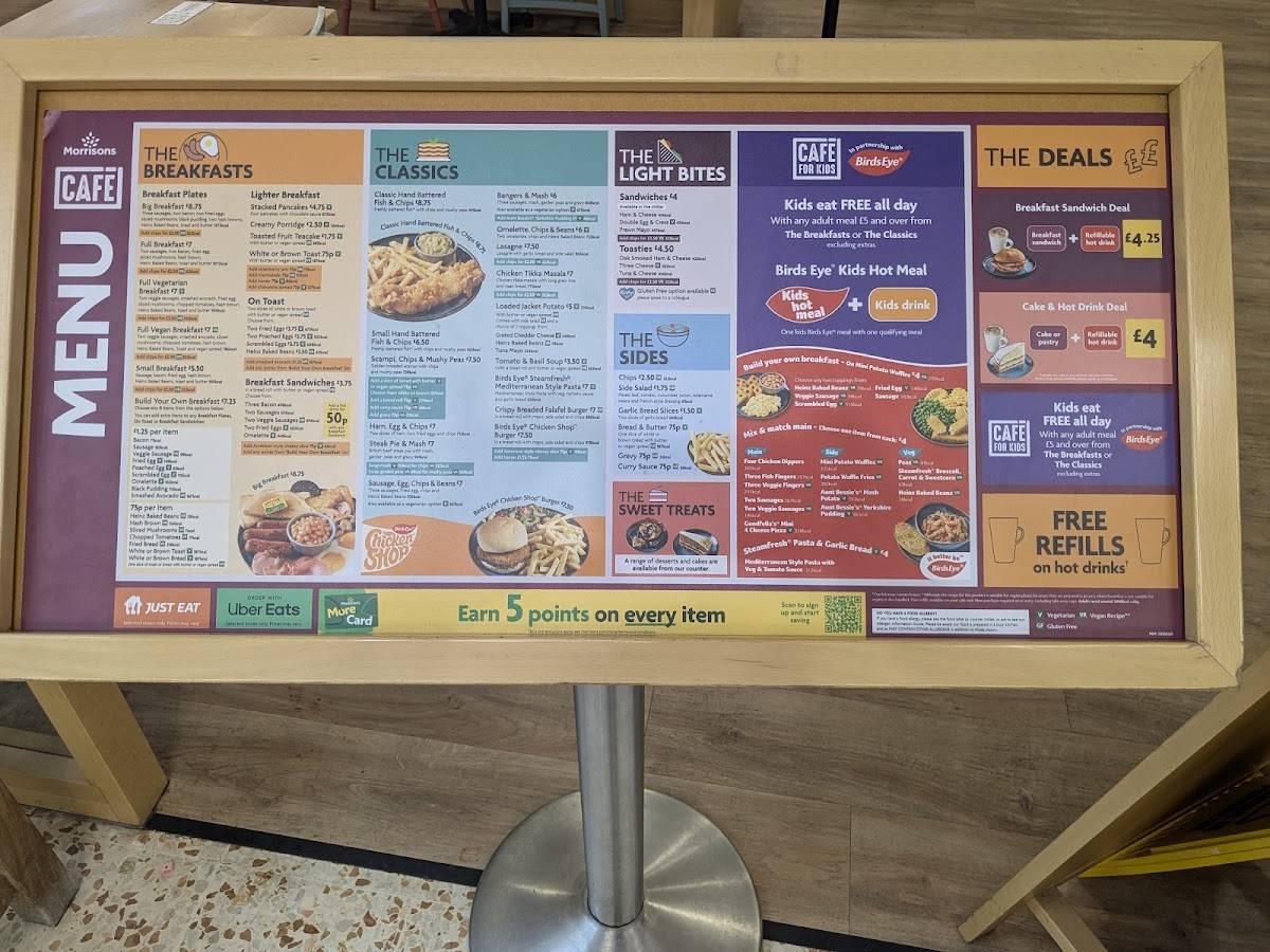 Menu at Morrisons Cafe, Port Talbot