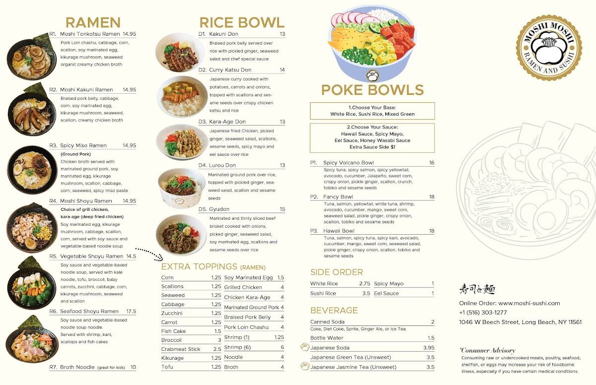 Menu at Moshi Moshi Sushi And Ramen (LBNY) restaurant, Long Beach