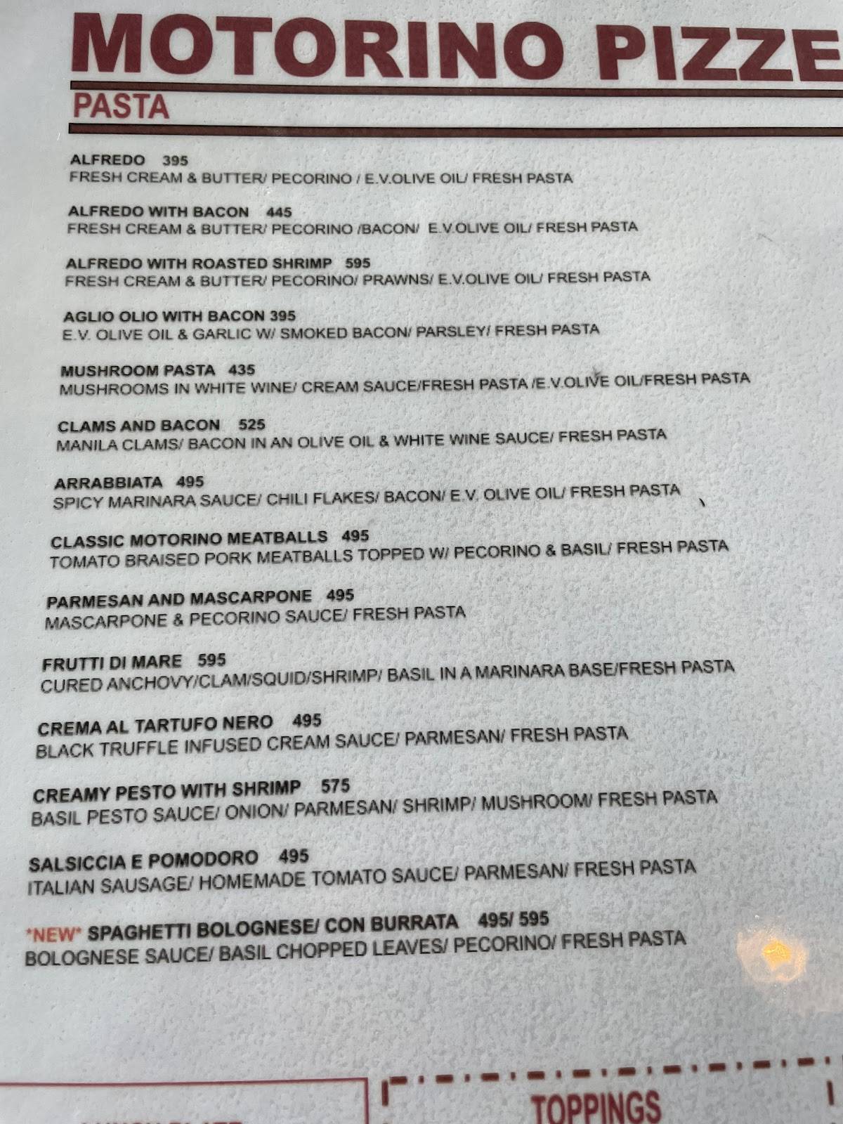 Menu at Motorino Pizza - BGC pizzeria, Taguig