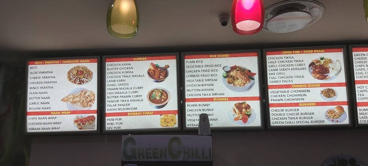 Menu at Green Chilli restaurant, Mount Edgecombe