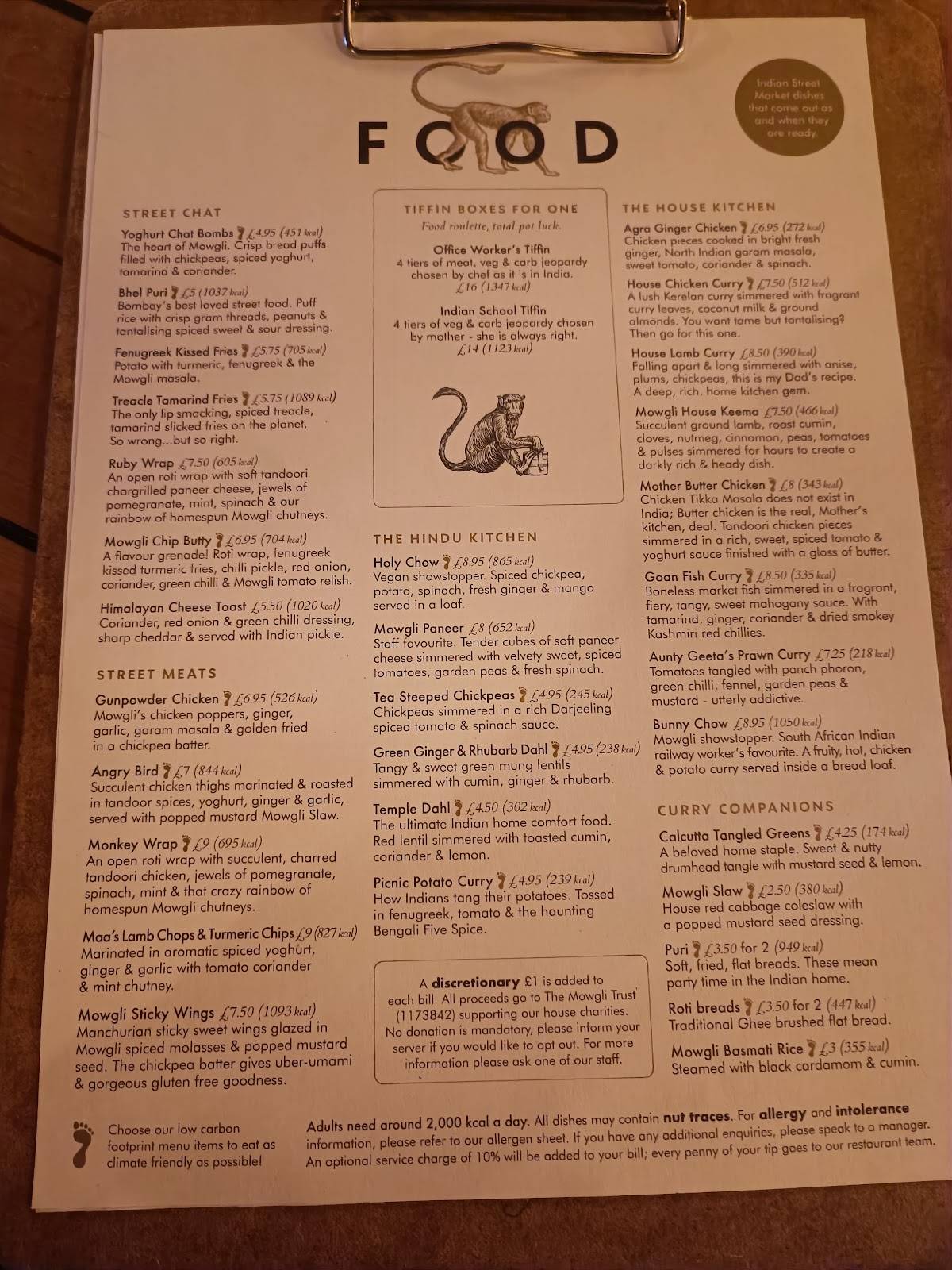 Menu at Mowgli Street Food Birmingham restaurant, Birmingham