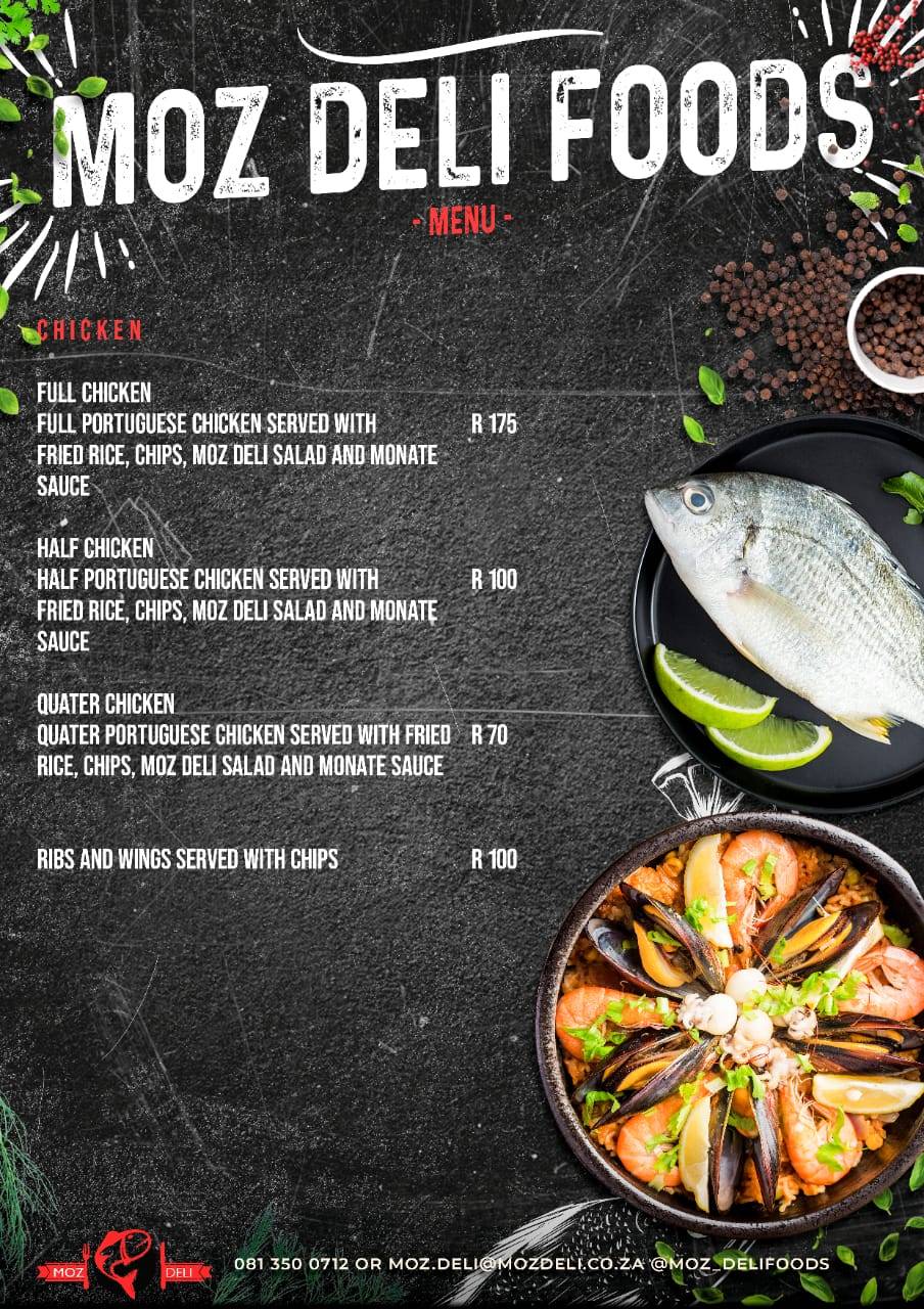 Menu at Moz Delicious Foods restaurant, Benoni