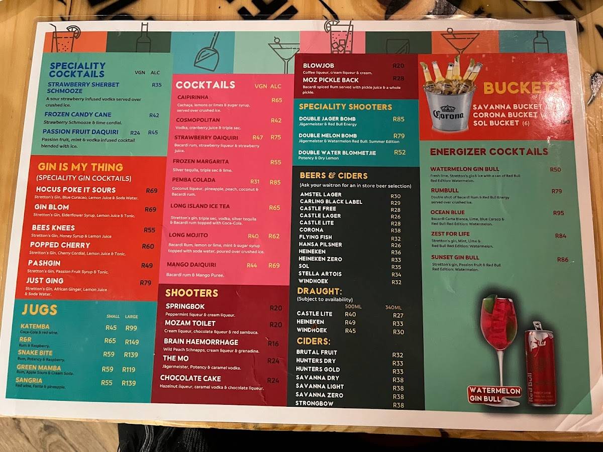 Menu at Mozambik Galleria restaurant, Amanzimtoti