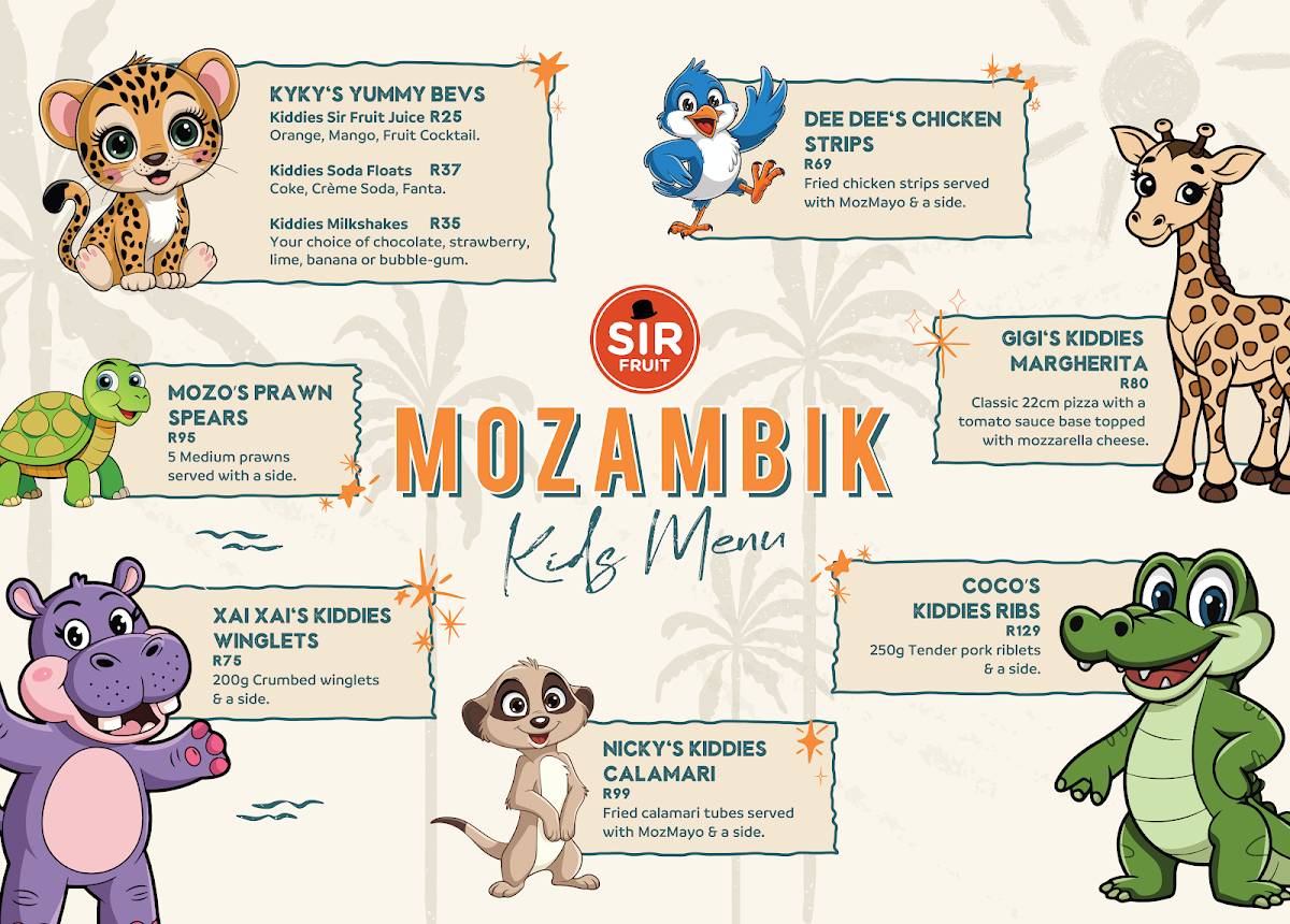 Menu at Mozambik Wilsons Wharf restaurant, Durban