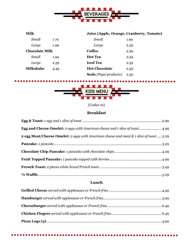 Menu at Mr. Beenz Diner restaurant, Rochester