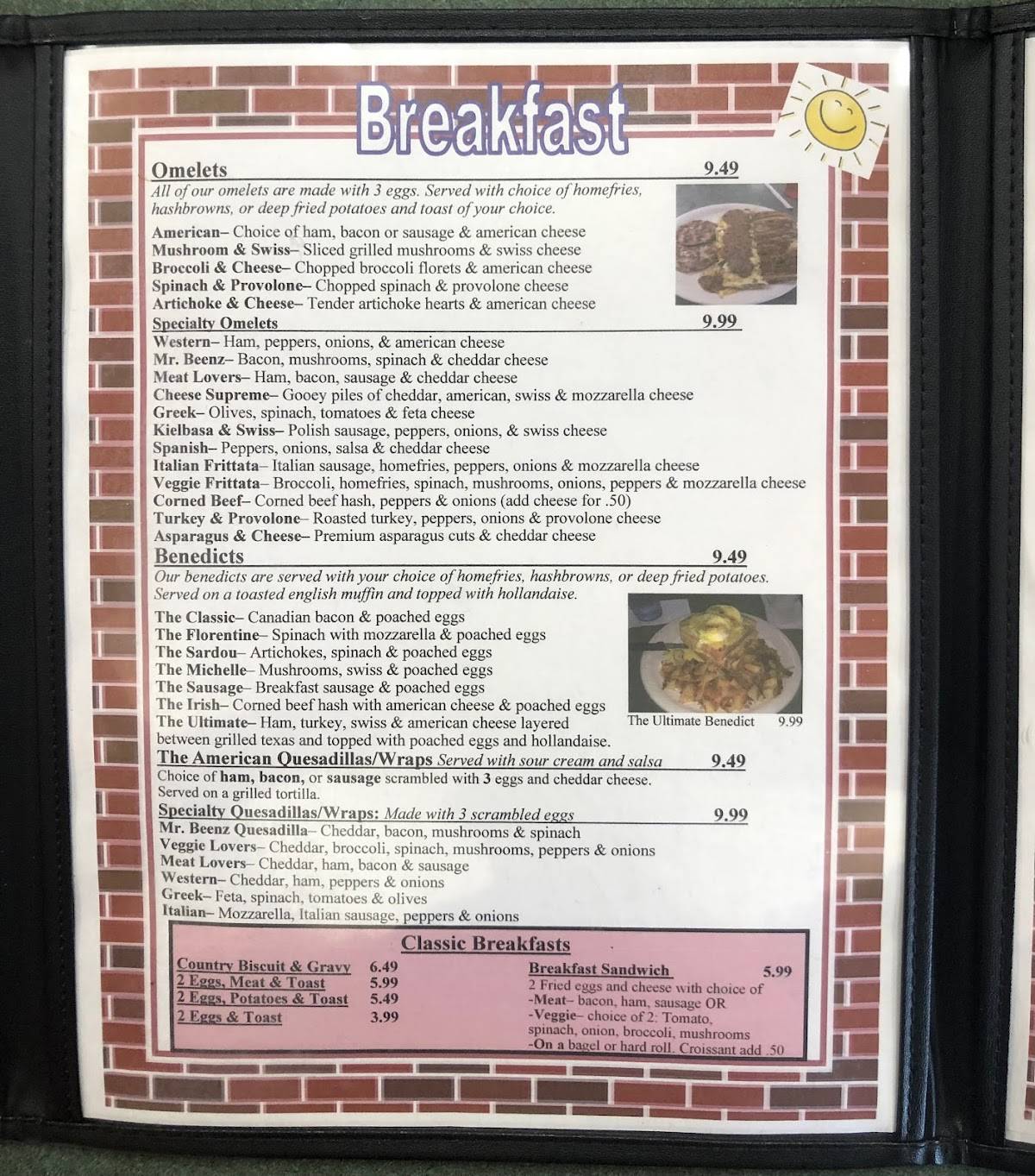 Menu at Mr. Beenz Diner restaurant, Rochester
