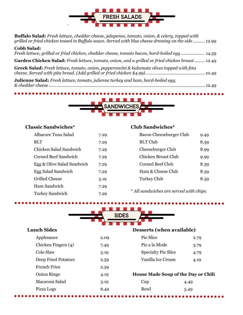 Menu at Mr. Beenz Diner restaurant, Rochester