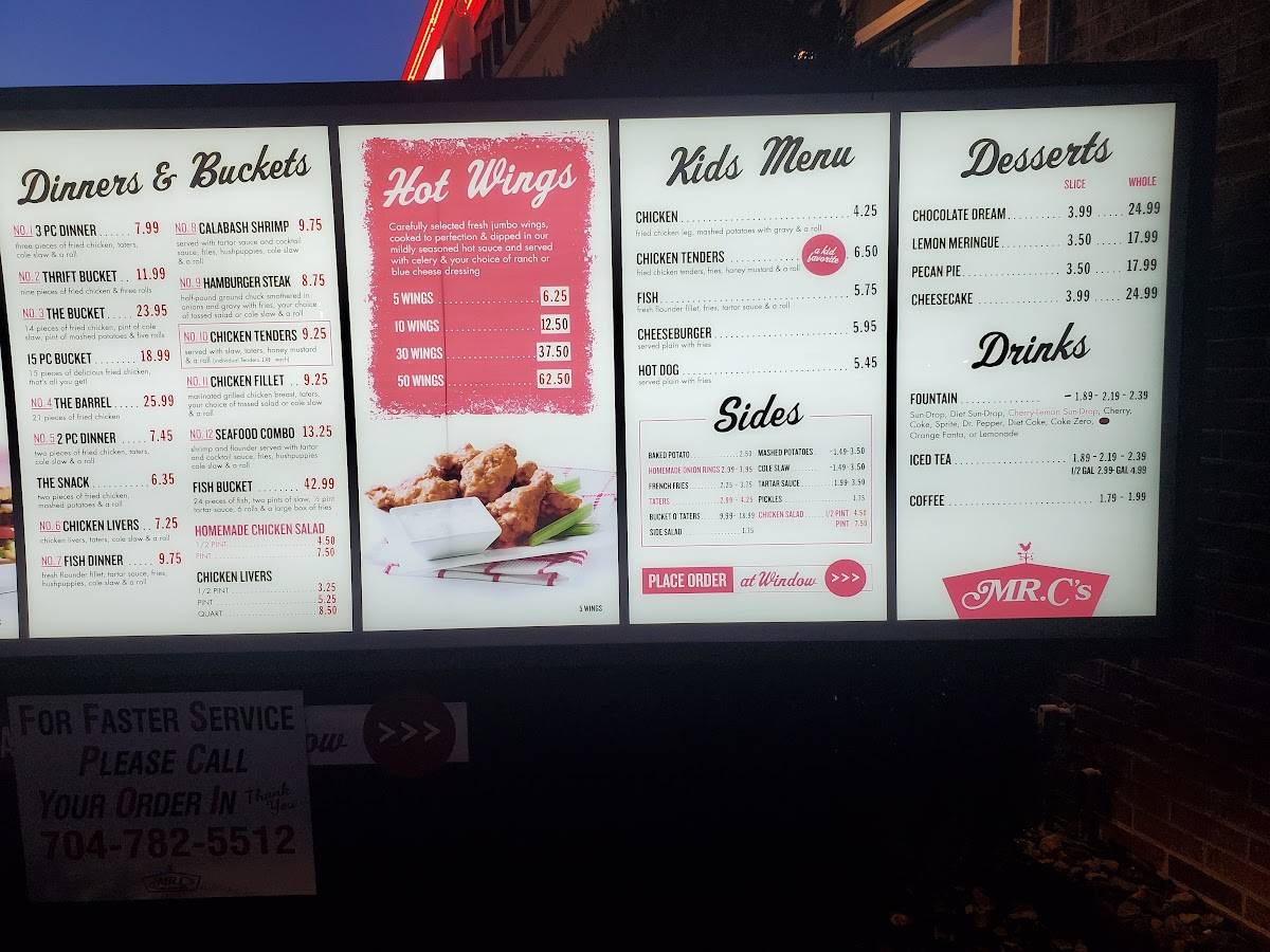 Menu at Mr C's Restaurant, Concord, Concord Pkwy N