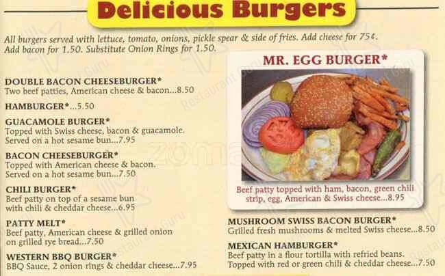 Menu at Mr. Egg restaurant, Denver