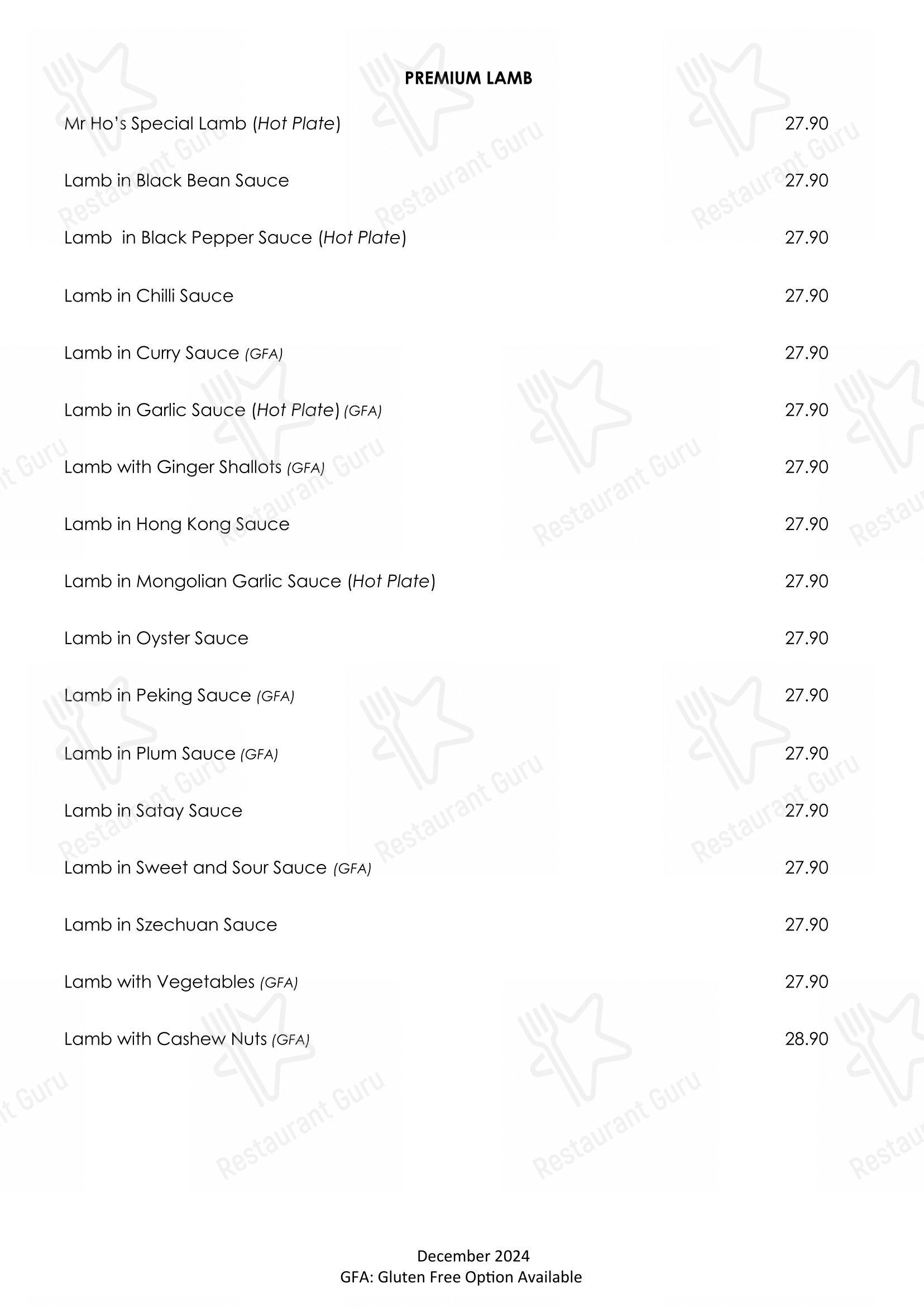 Menu at Mr Ho Chinese Restaurant, Mount Annan, Shopping Village