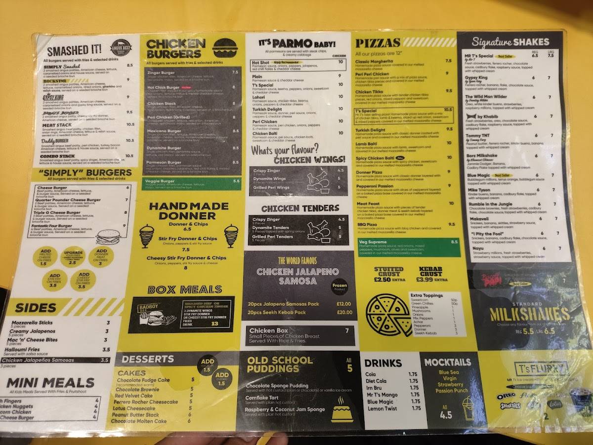 Menu at Mr Ts Batley restaurant, Batley