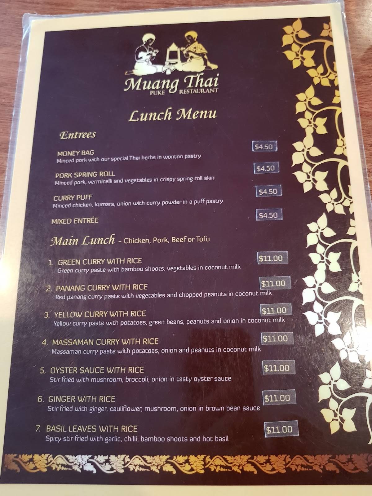 Menu at Muang Thai Pukekohe Restaurant, Pukekohe