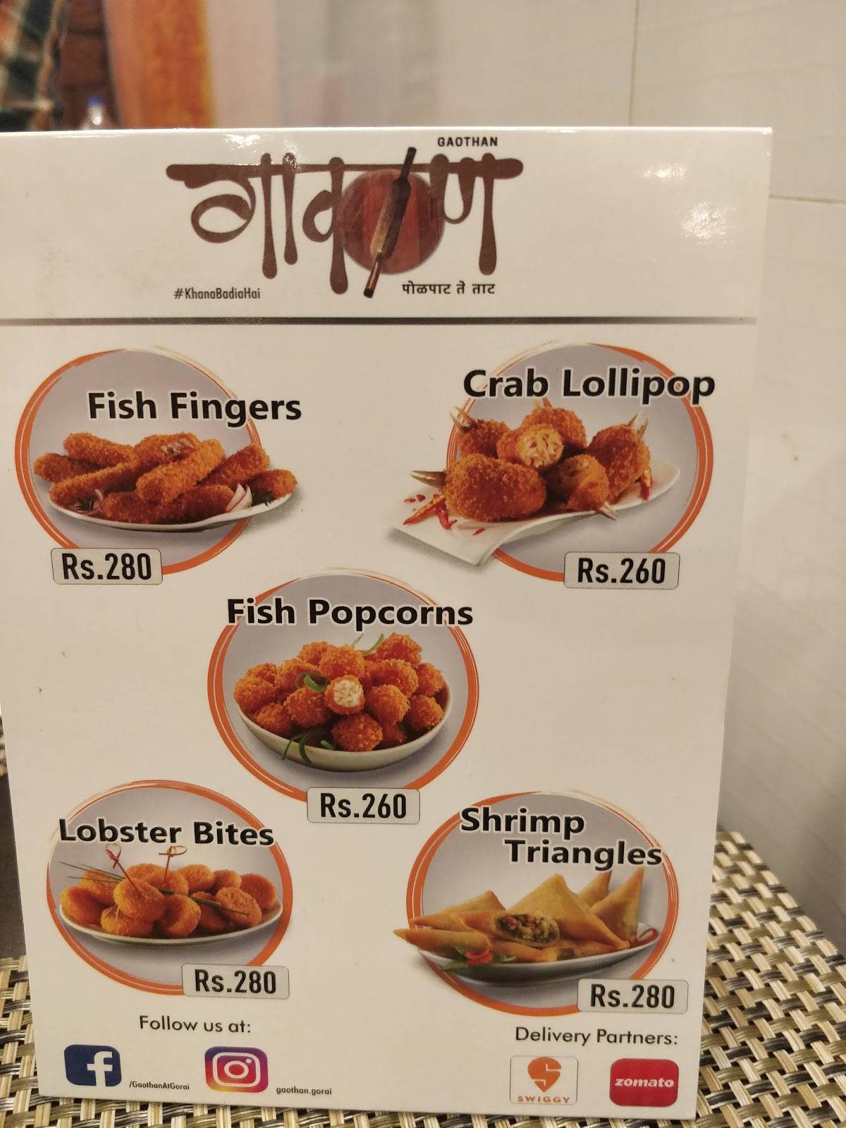 Menu at Gaothan restaurant, Mumbai