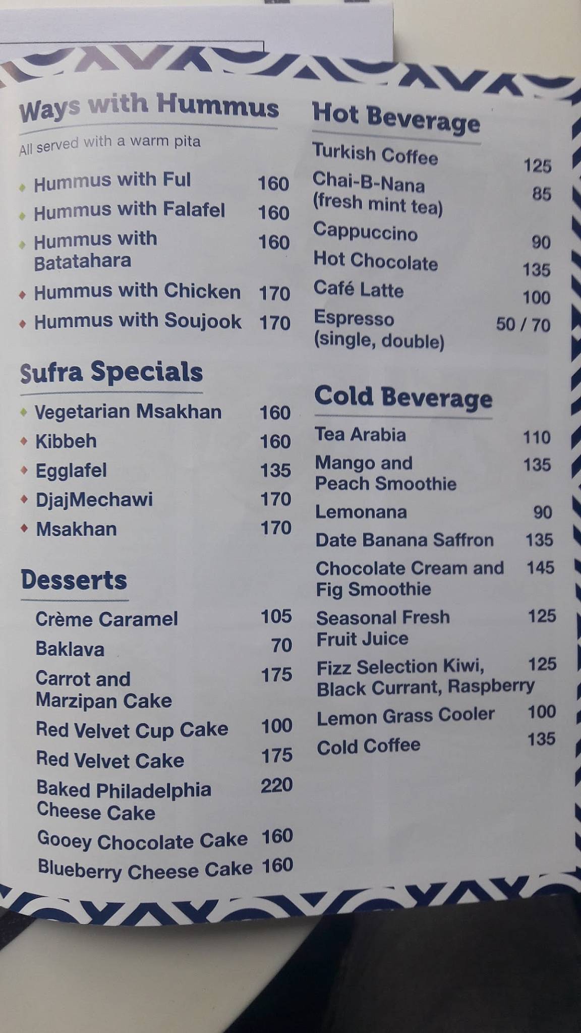 Menu at Sufra by Moshe's, Mumbai, 16/A