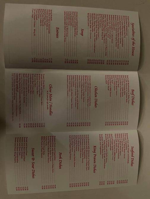 Menu at Mun Hing Restaurant, Armidale