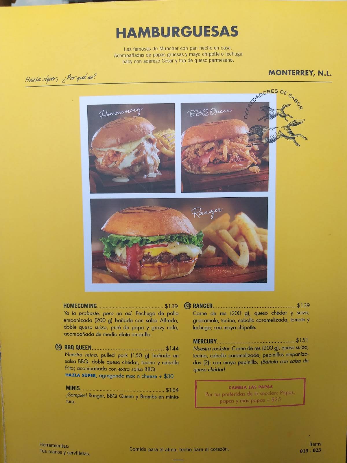 Carta del restaurante Muncher House San Jerónimo, Monterrey, Blvd. Rogelio Cantú Gómez 1000
