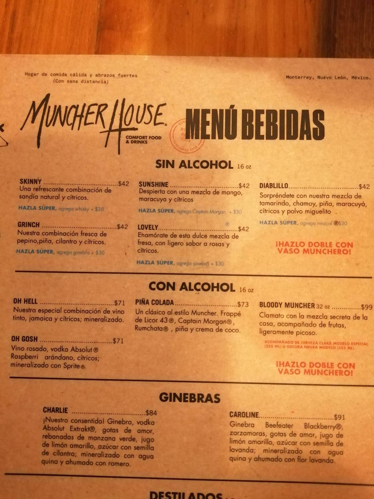 Carta del restaurante Muncher House San Jerónimo, Monterrey, Blvd. Rogelio Cantú Gómez 1000