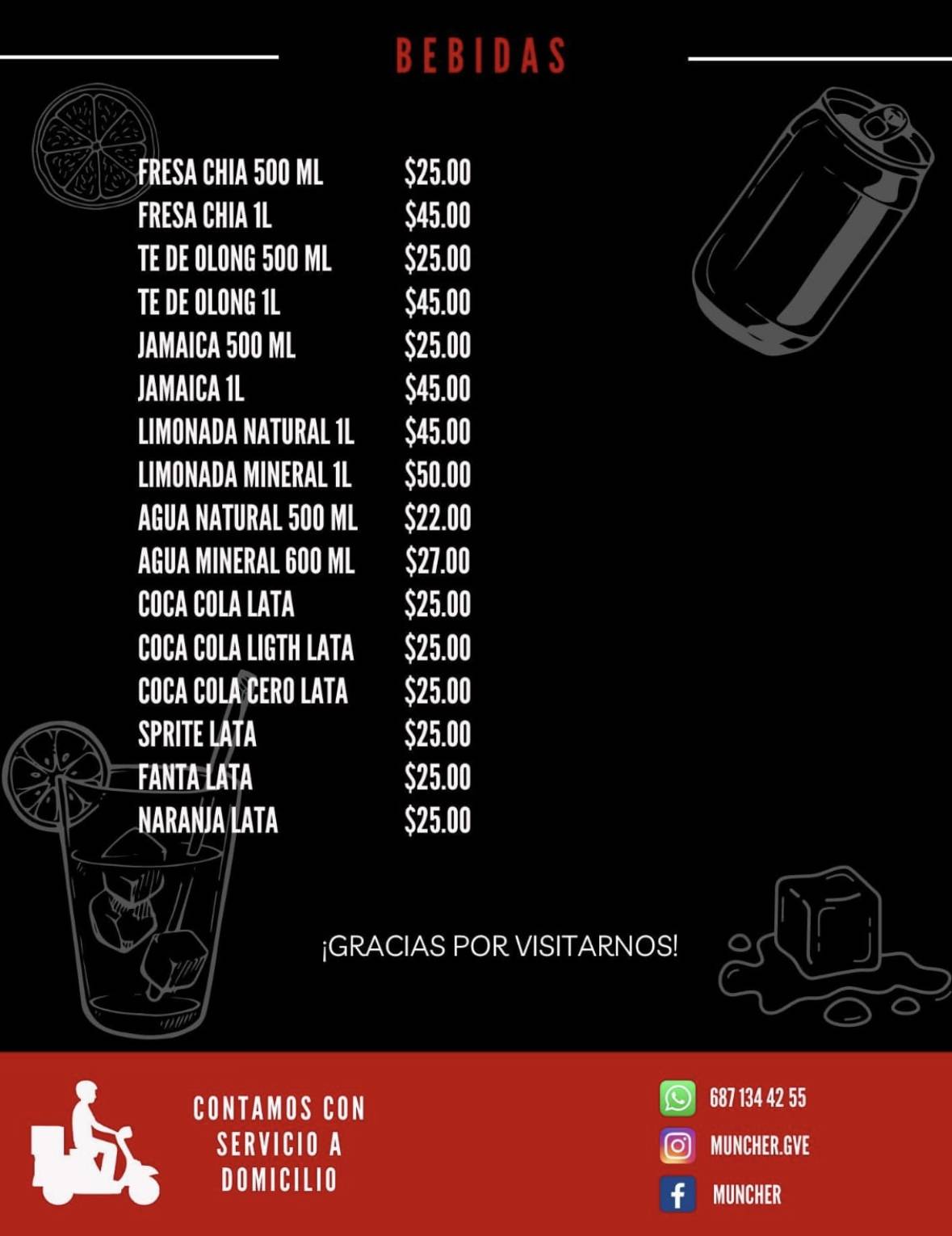 Carta del restaurante Muncher, Guasave