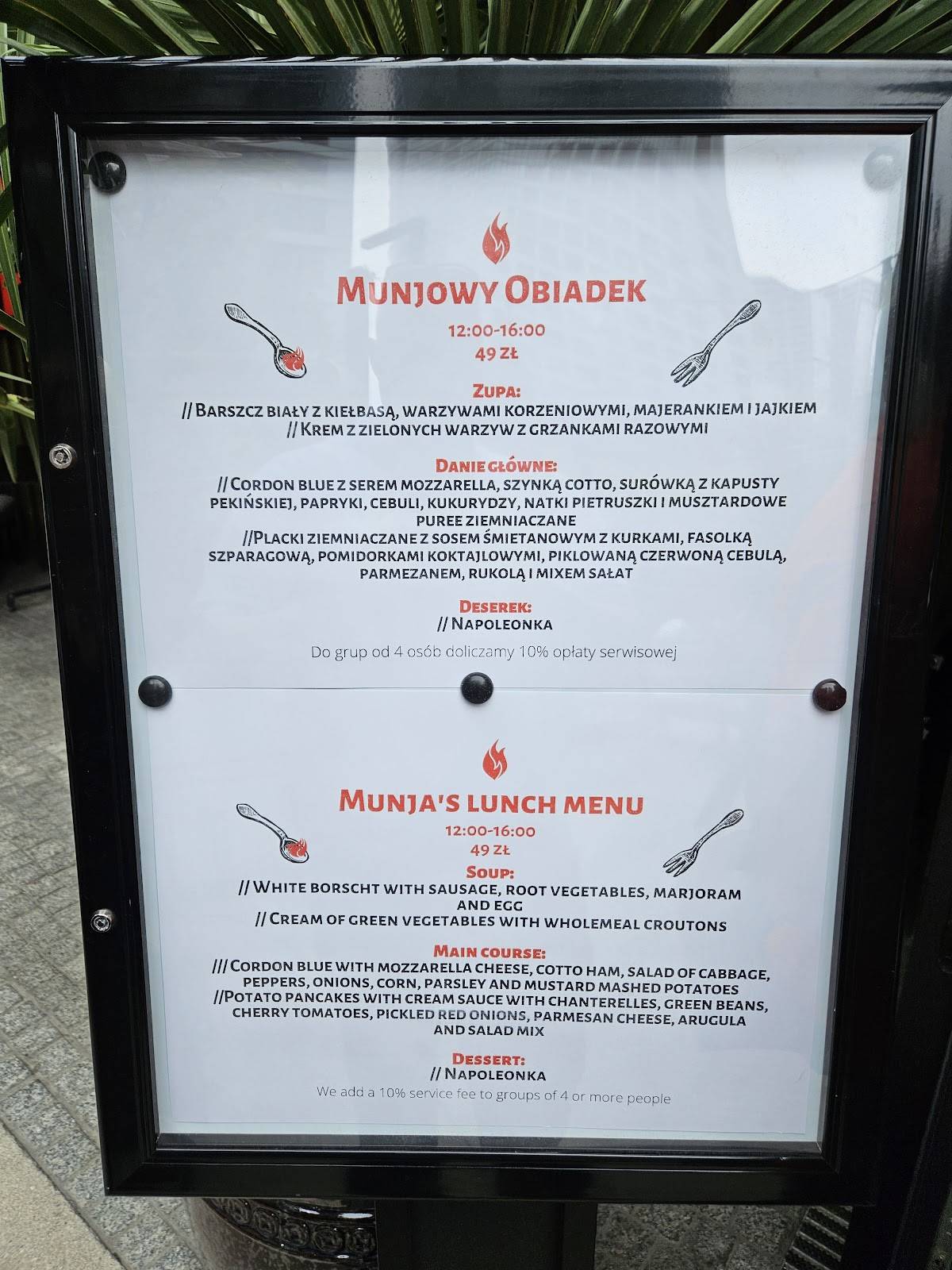 Menu at Munja Browary Warszawskie restaurant, Warsaw