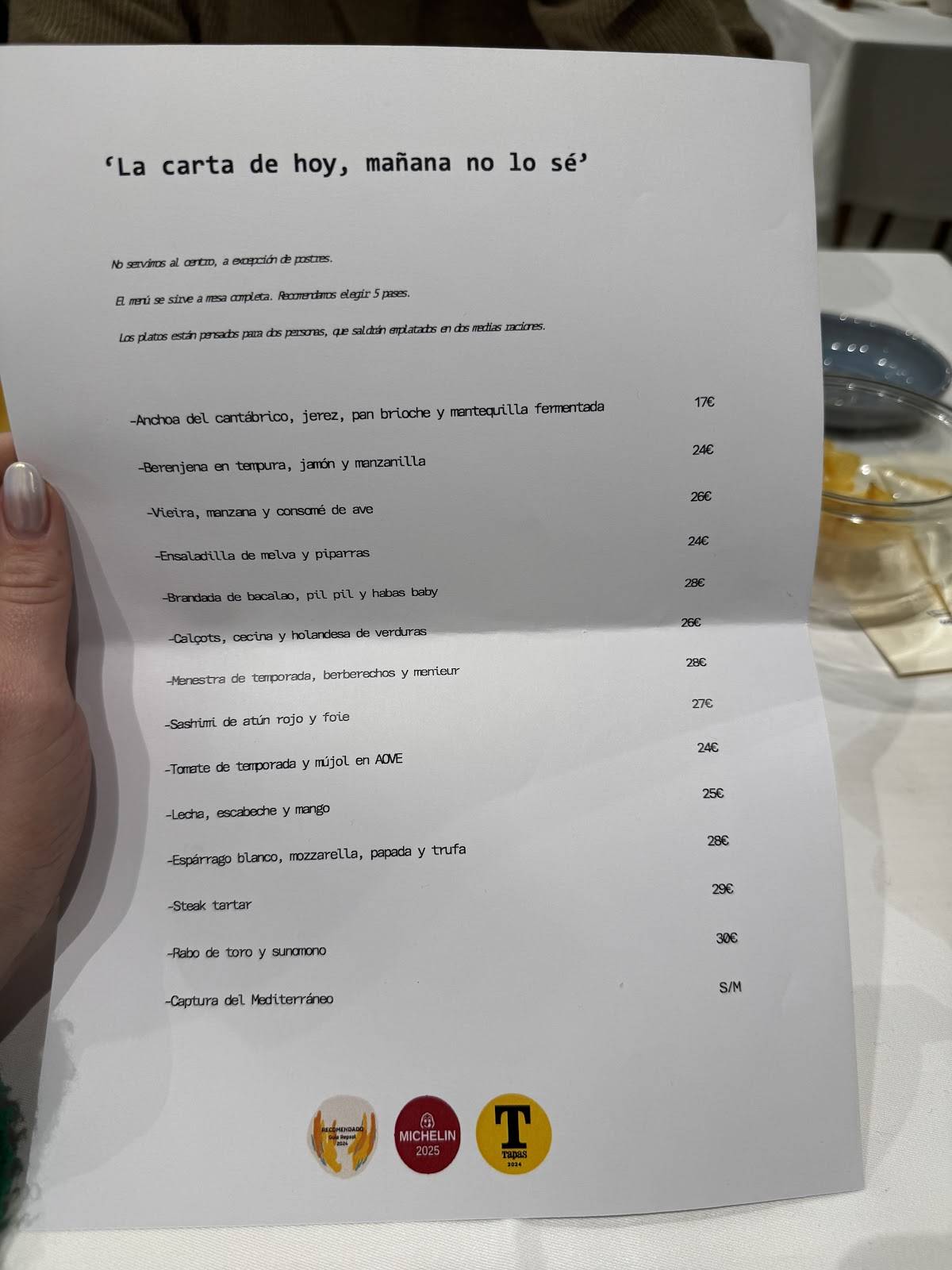 Carta del restaurante Tándem, Murcia, C. Cánovas del Castillo