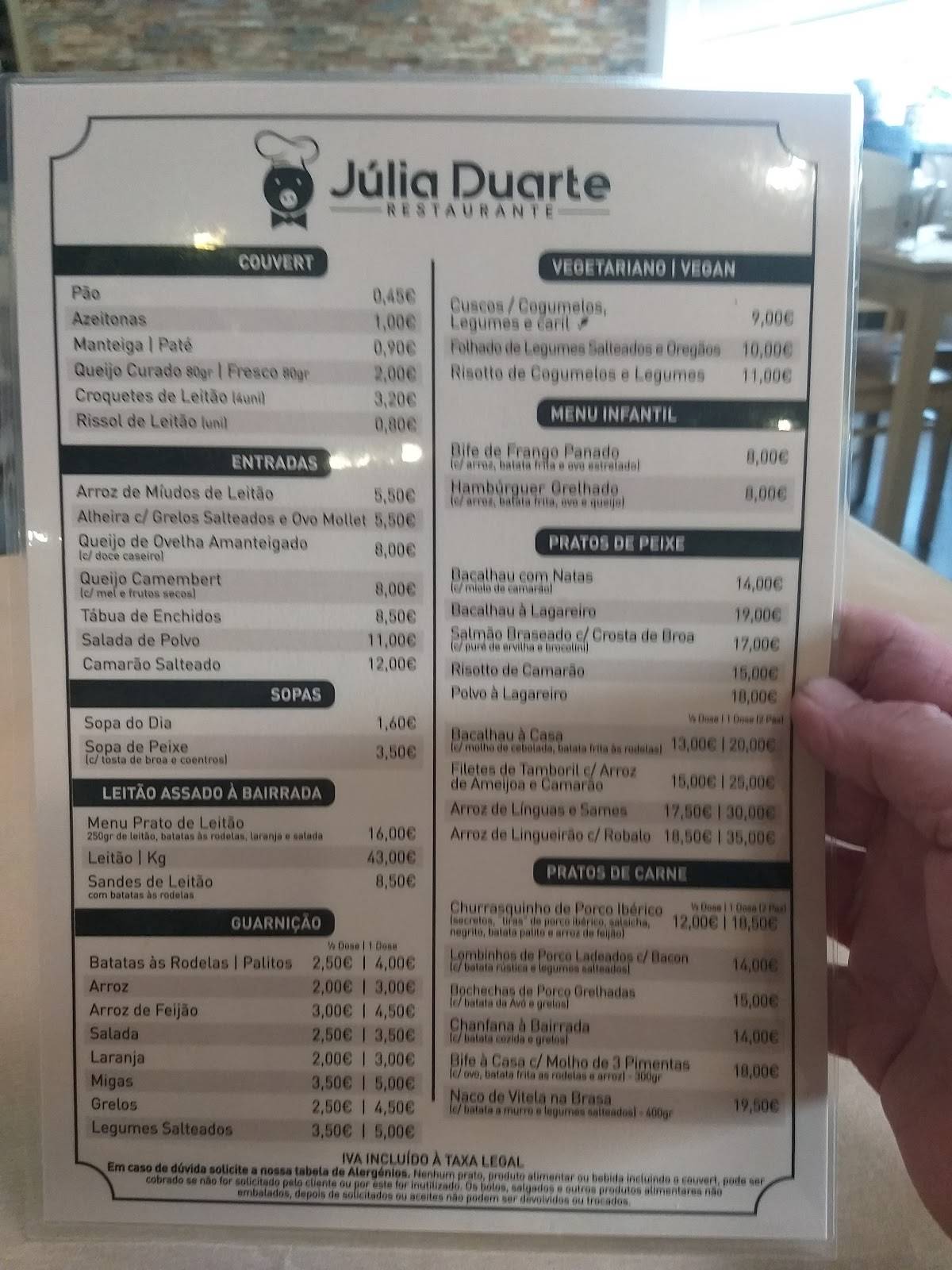 Menu em Restaurante Júlia Duarte, Murtede