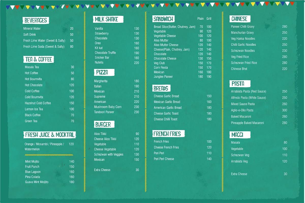 Menu at Musafir Cafe, Shilaj