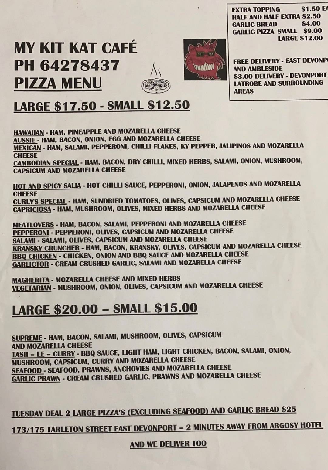 Menu at My Kit Kat Cafe & Pizza and Takeaway, East Devonport