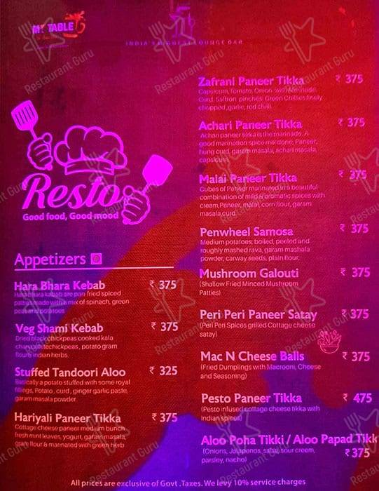 Menu at My Table, Varanasi