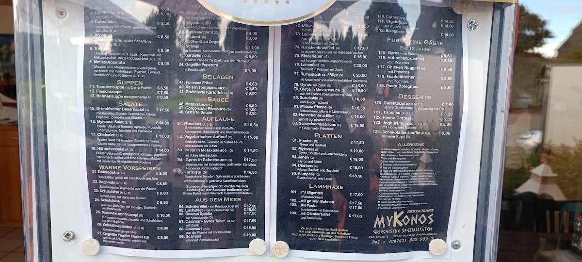 Speisekarte von Mykonos Restaurant Dorum, Wurster Nordseeküste