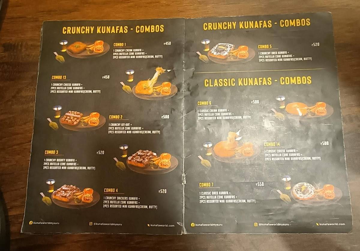 Menu at Kunafa World, Mysuru