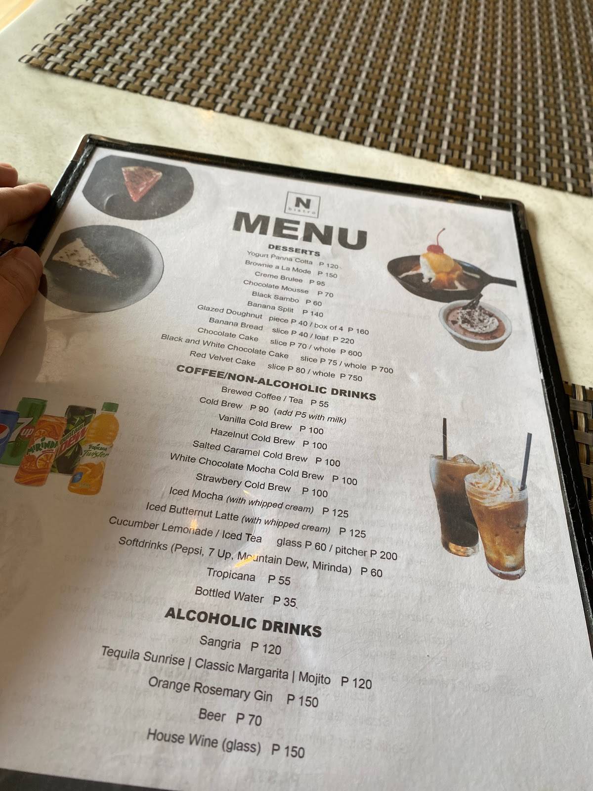 Menu at N Bistro restaurant, Bacolod