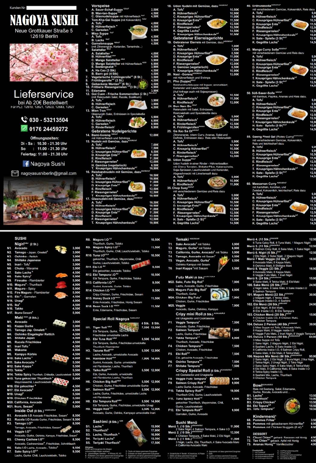 Speisekarte von NAGOYA Sushi restaurant, Berlin
