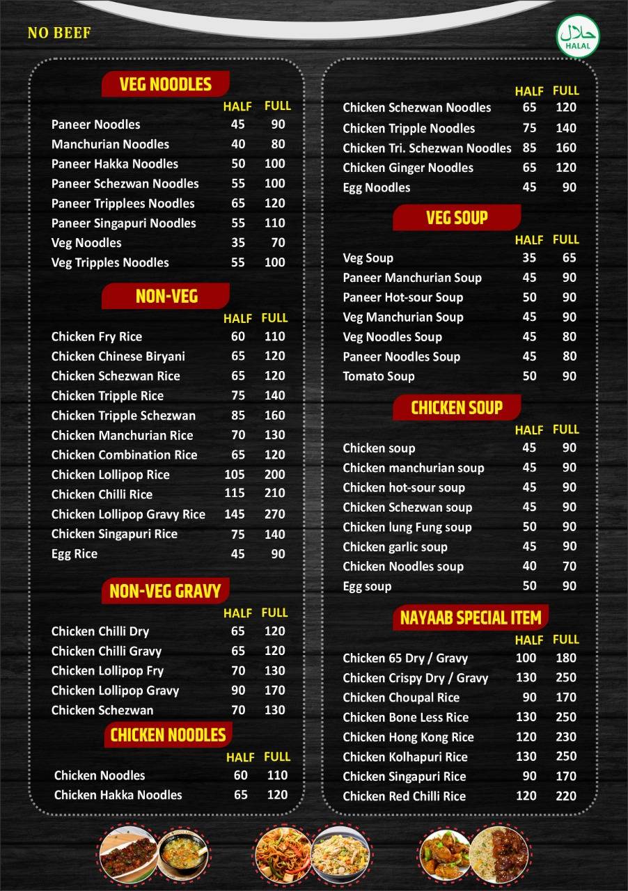 Menu at NAYAAB RESTAURANT, Bilariyaganj