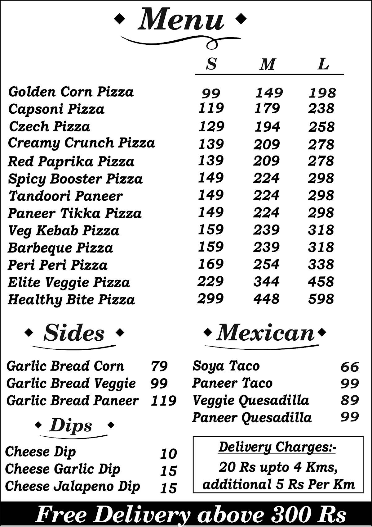 Menu at NEAPOLITAN PIZZA, Banda