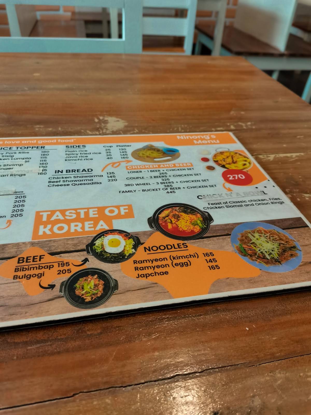 Menu at Ninong restaurant, Iligan City