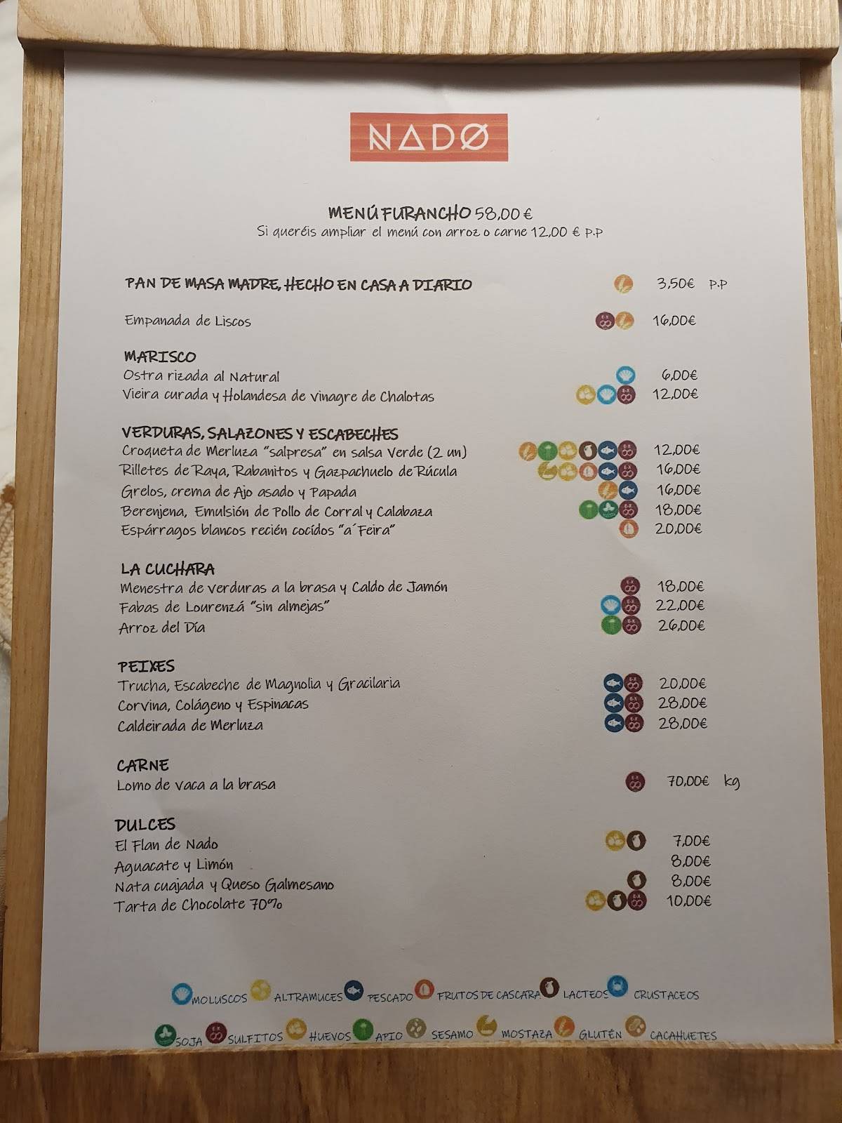 Carta del restaurante NaDo, La Coruña
