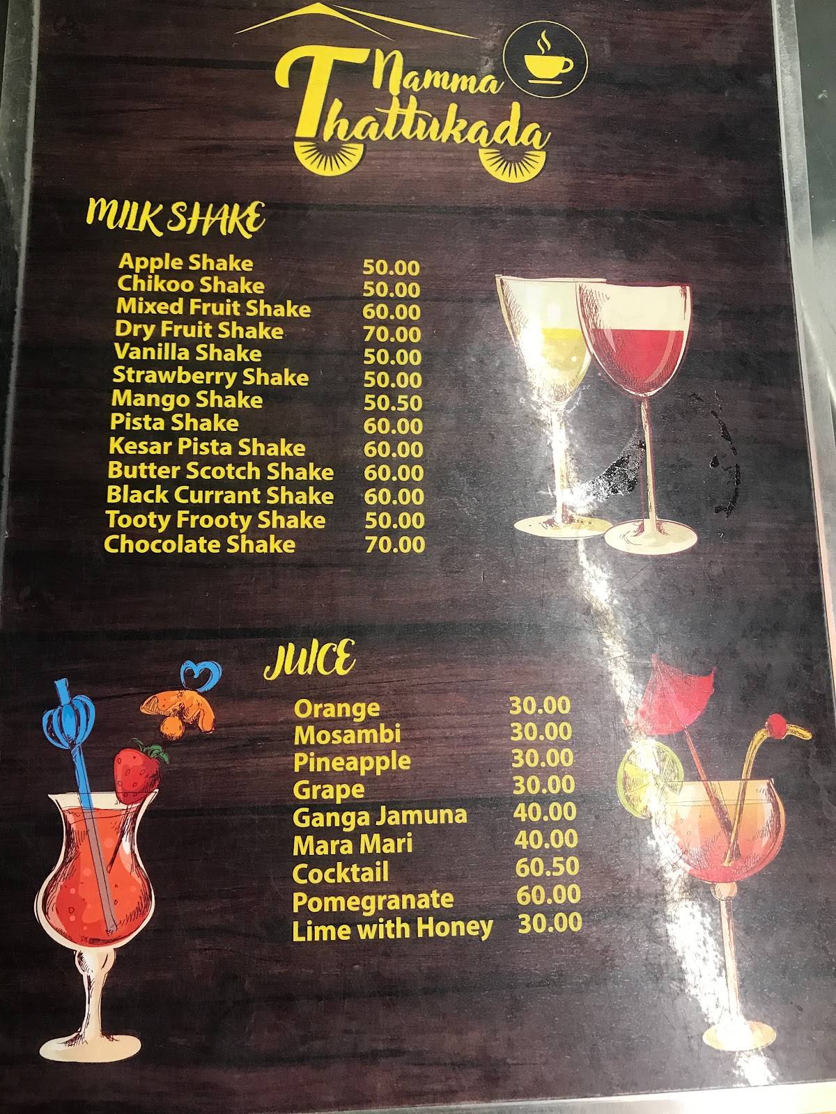 Menu at Namma Thattukada, Bengaluru