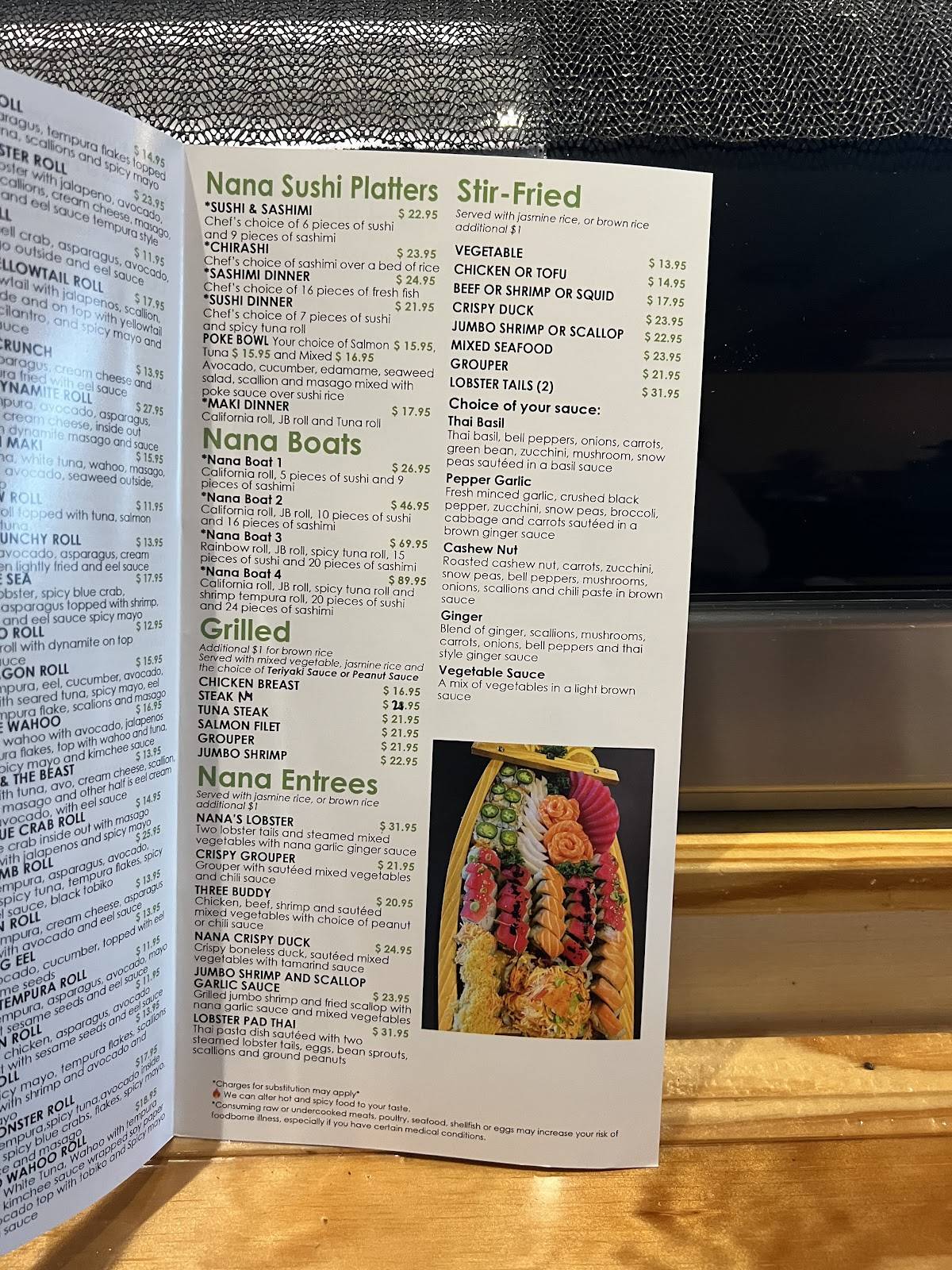 Menu at Nana Noodles and Sushi Bar, Delray Beach