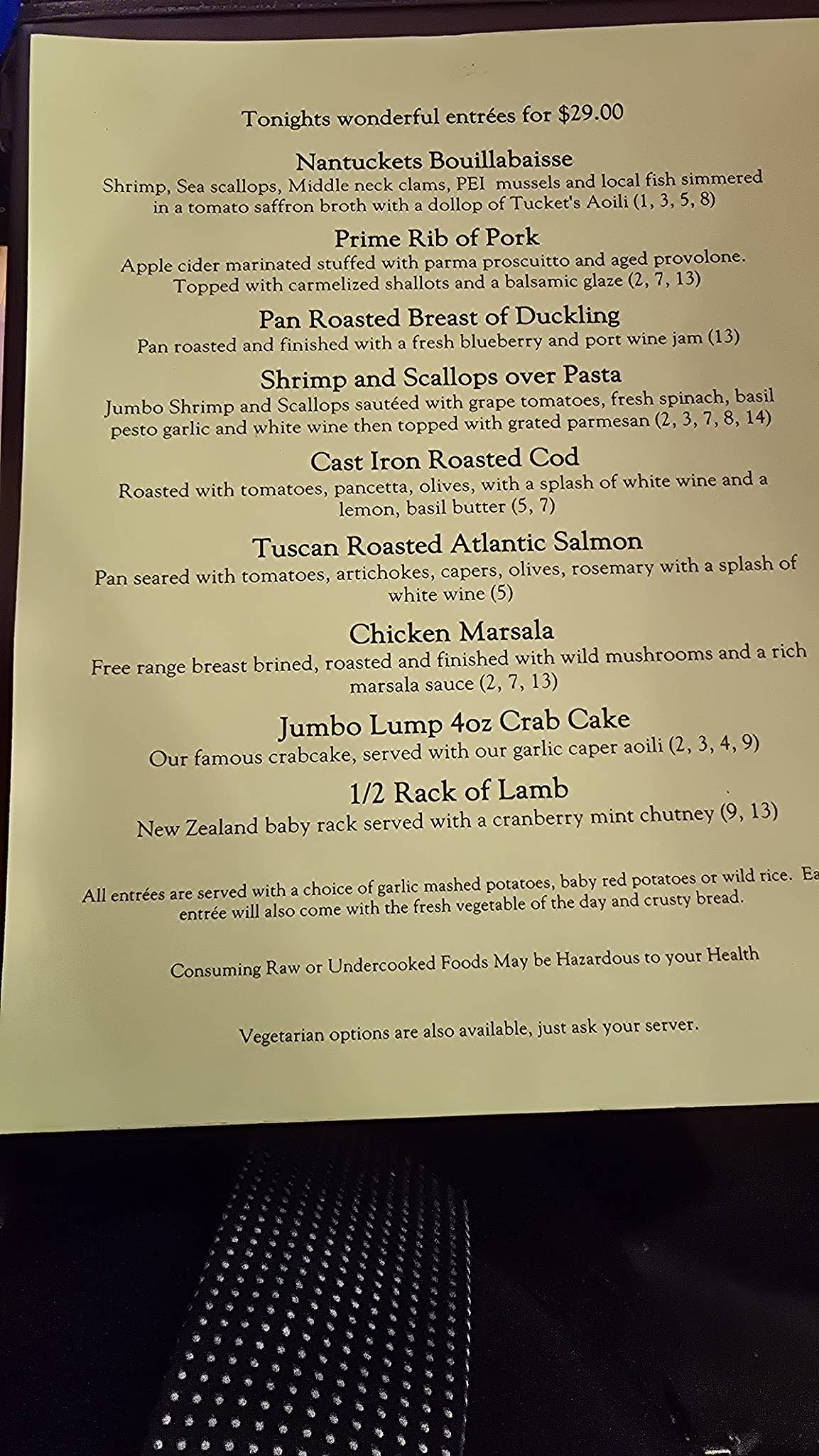 Menu at Nantuckets Restaurant, Fenwick Island