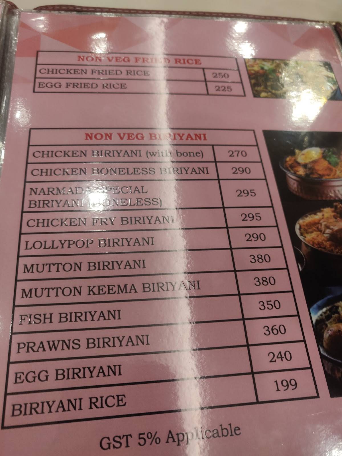 Menu at Narmada Chain Of Restaurant sholinganallur, Chennai